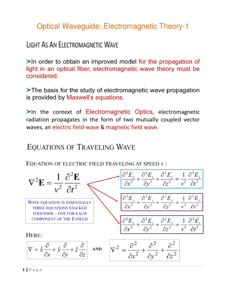 Optical Waveguide: Electromagnetic Theory-1 | PDF | Waves | Waveguide