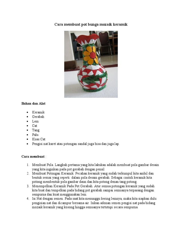 Cara Membuat Pot Bunga Mozaik Keramik | PDF | Griya & Taman