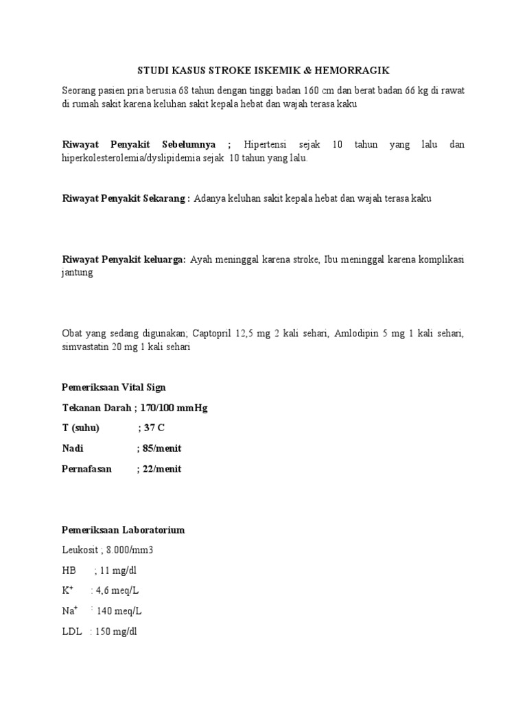 Studi Kasus Stroke Iskemik Dan Stroke Hemorragik | PDF
