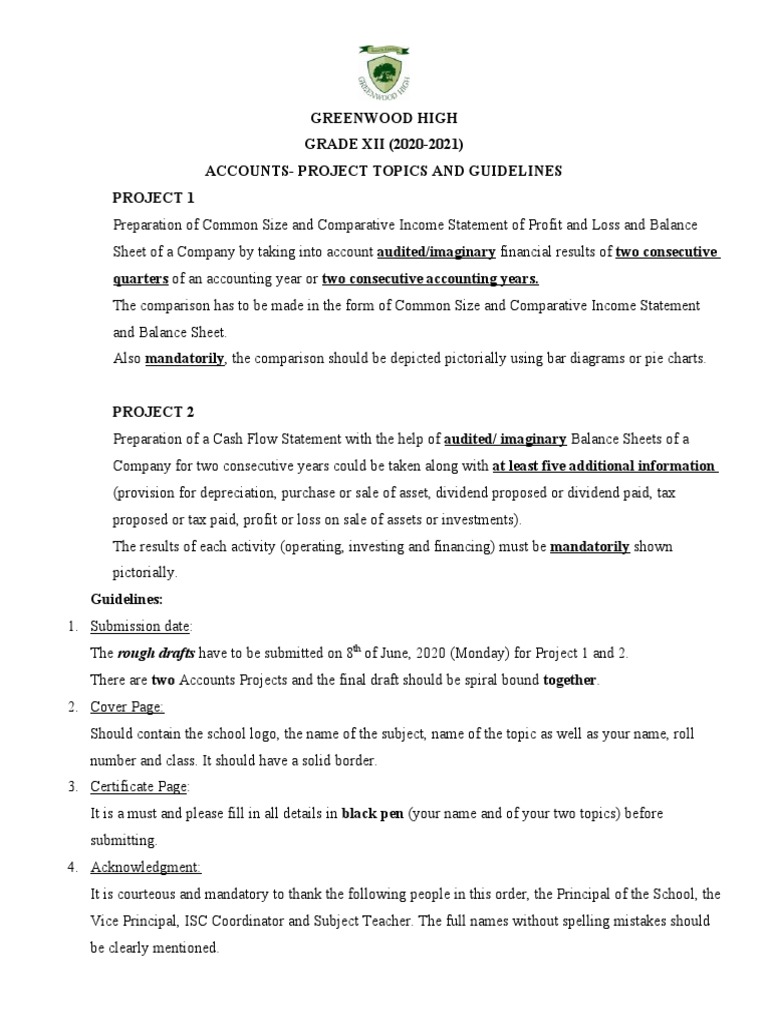 Greenwood High GRADE XII (2020-2021) Accounts-Project Topics and ...