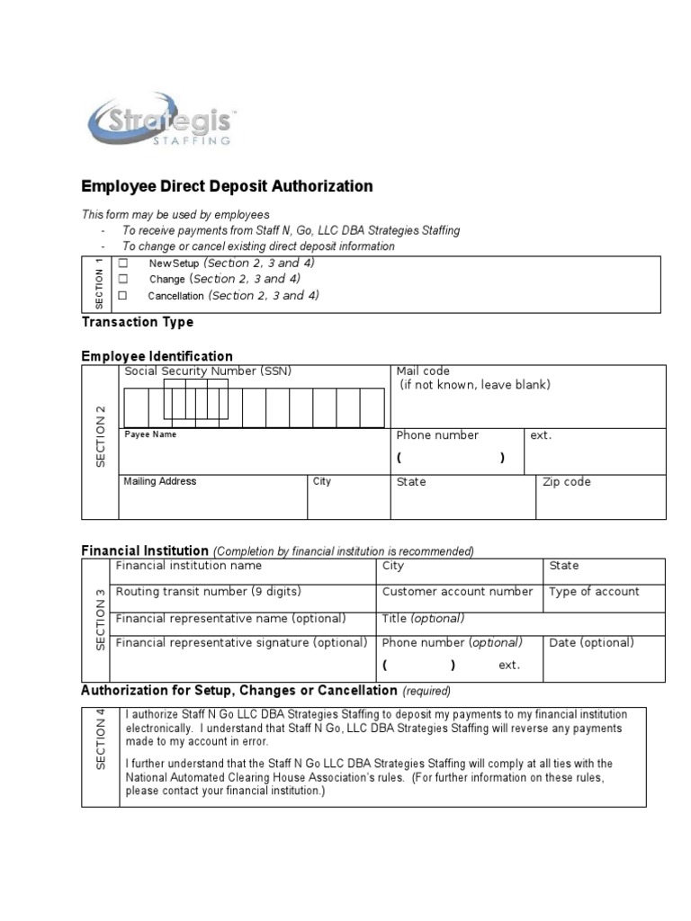 Employee Direct Deposit Form | PDF