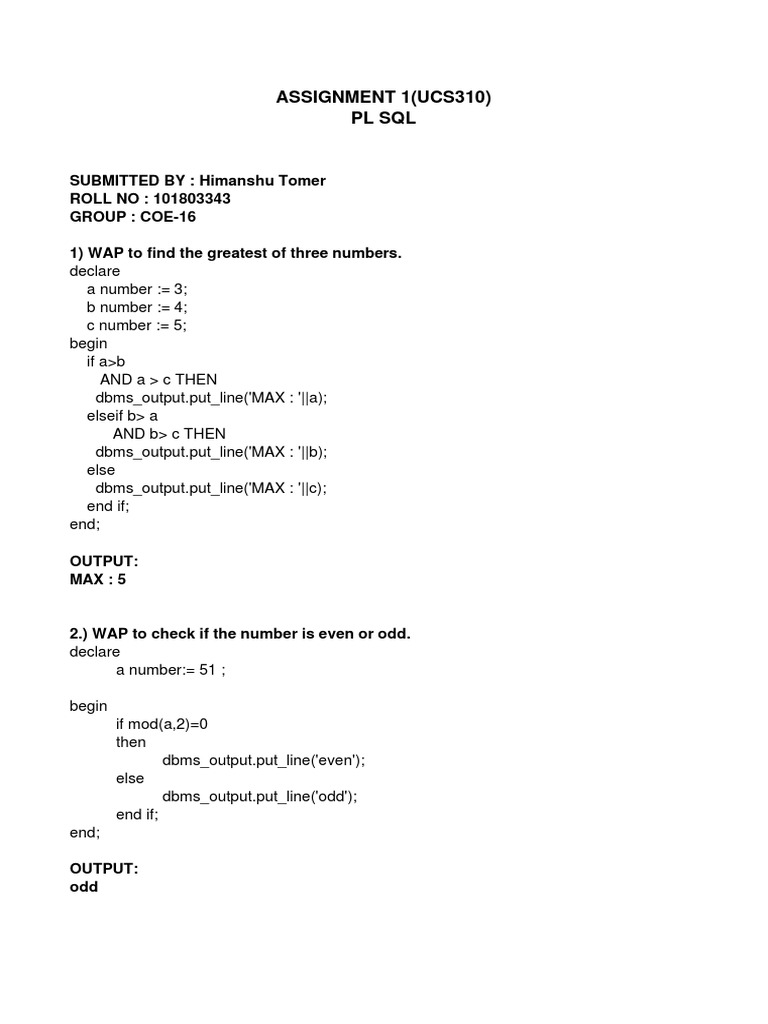 Assignment 1 (Ucs310) PL SQL | PDF | Number Theory | Discrete Mathematics