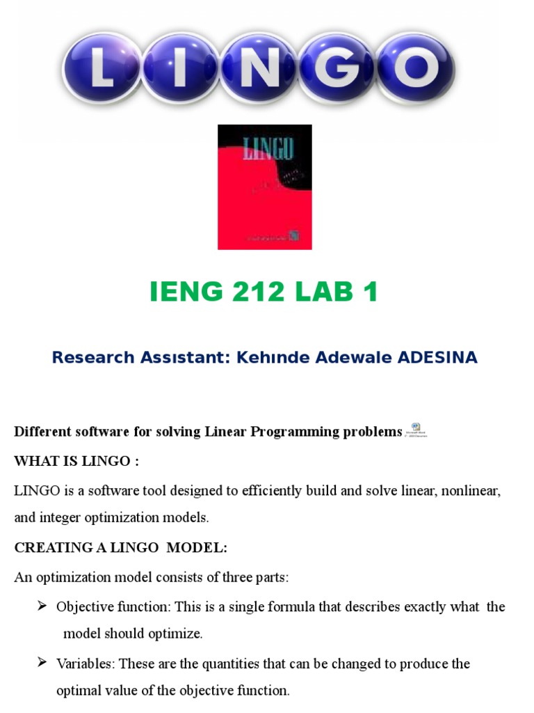 Lingo Session 1 | PDF | Mathematical Optimization | Linear Programming