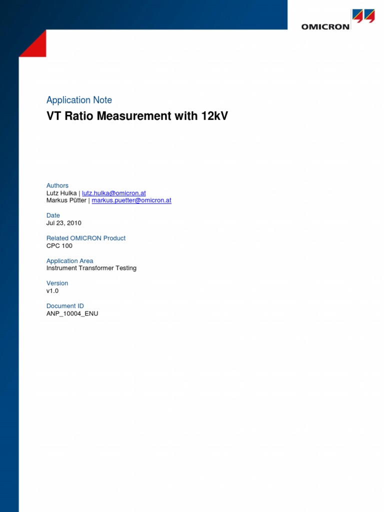 VT Ratio Measurement With 12KV | PDF | High Voltage | Capacitor
