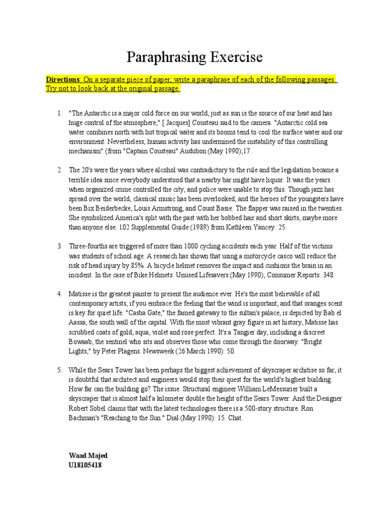 Paraphrasing Exercise | Download Free PDF | Nature