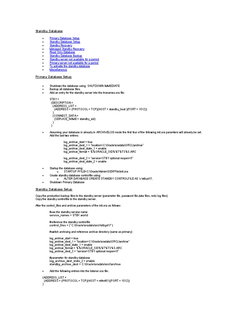 Standby Database Oracle Database Oracle Corporation