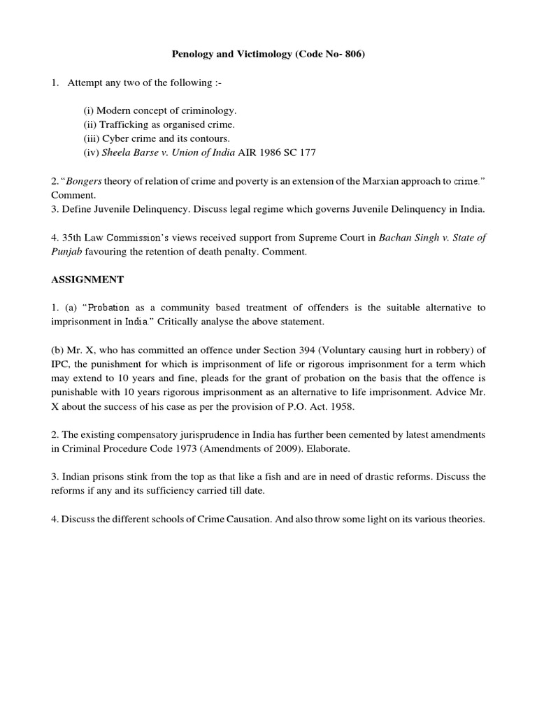 Penology Question Paper | PDF