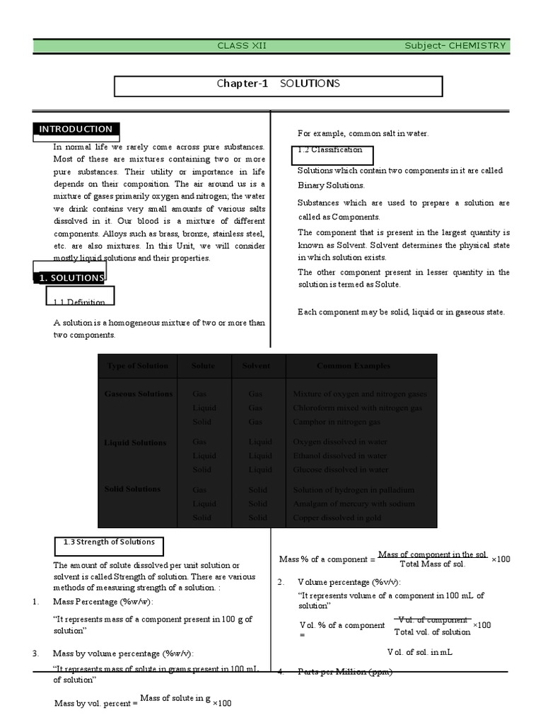 Chapter 1 - Solutions | PDF | Solution | Solubility