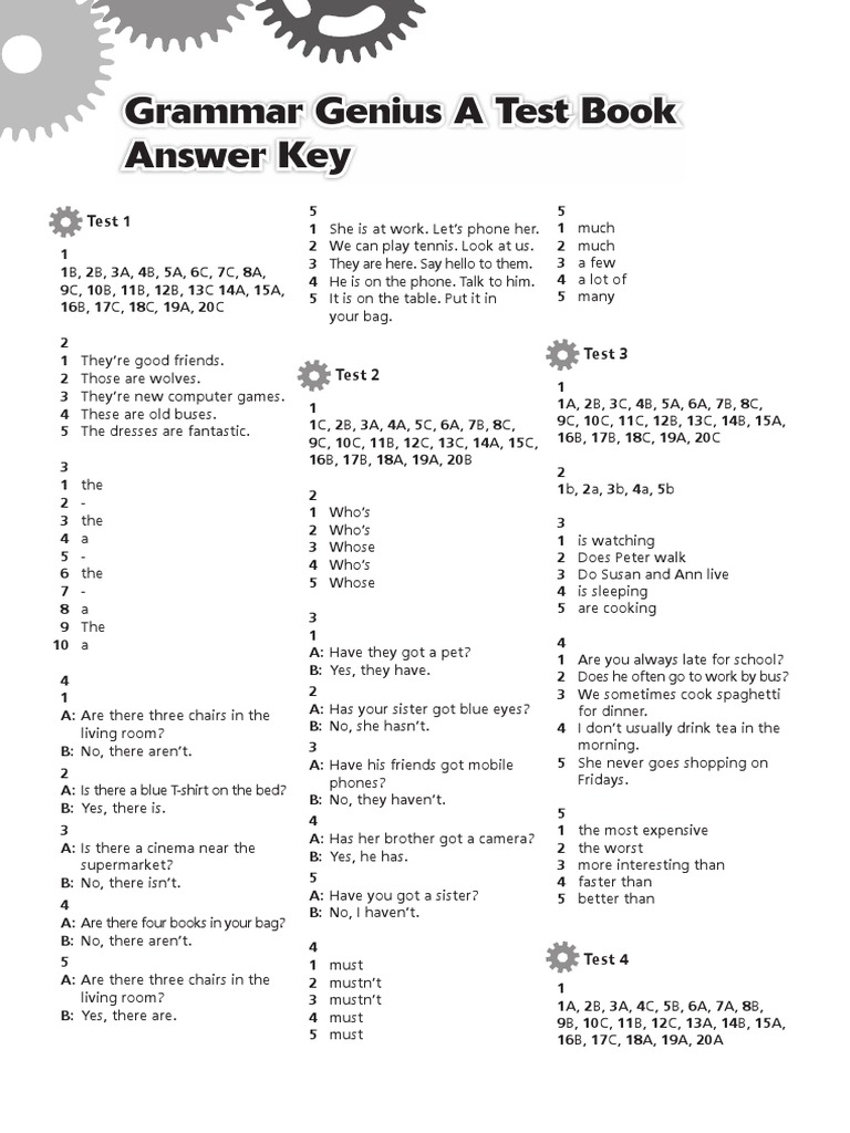 Grammar Genius Test Book Answers | PDF