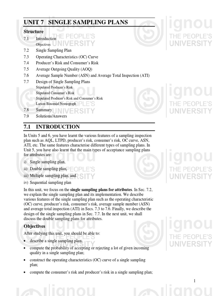 Unit 7 Single Sampling Plans: Structure | PDF | Poisson Distribution ...
