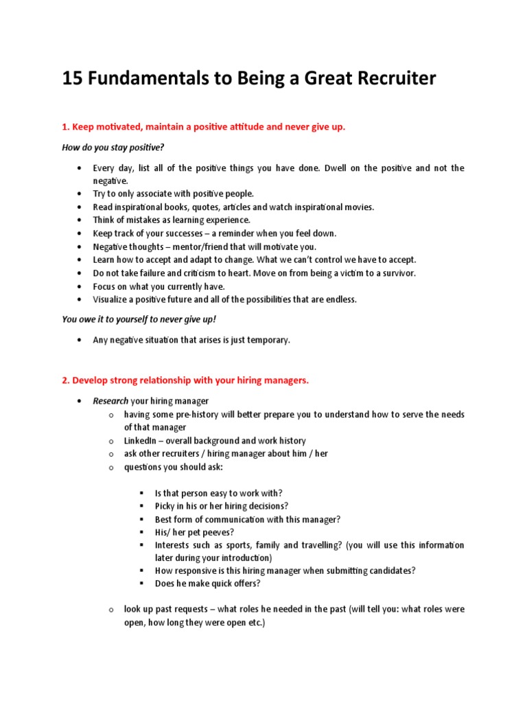 Recruiting 101 The Fundamental of Being A Great Recruiter | PDF ...