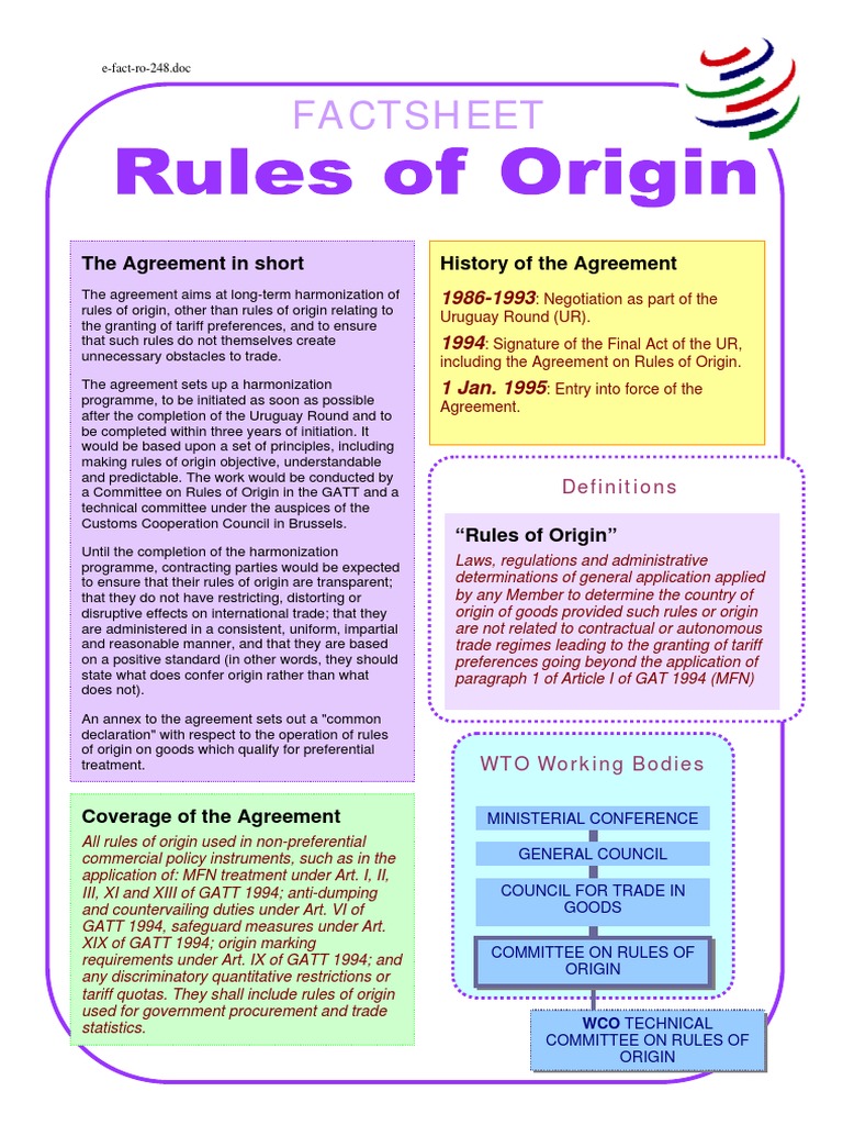Rules of Origin Factsheet | PDF | General Agreement On Tariffs And ...
