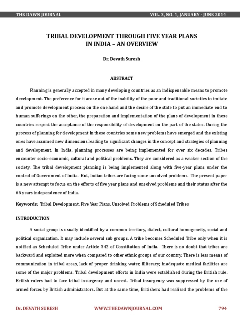 Tribal Development Through Five Year Plans in India - An Overview PDF ...