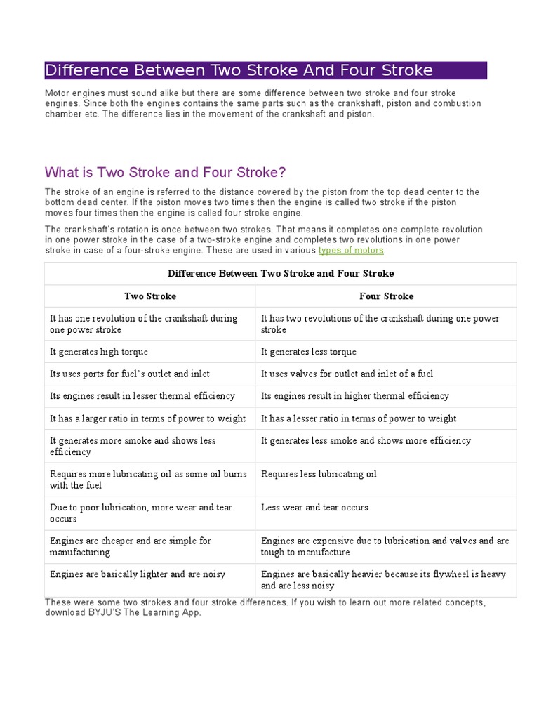 Differences Between 2-Stroke and 4-Stroke Engines Explained | PDF