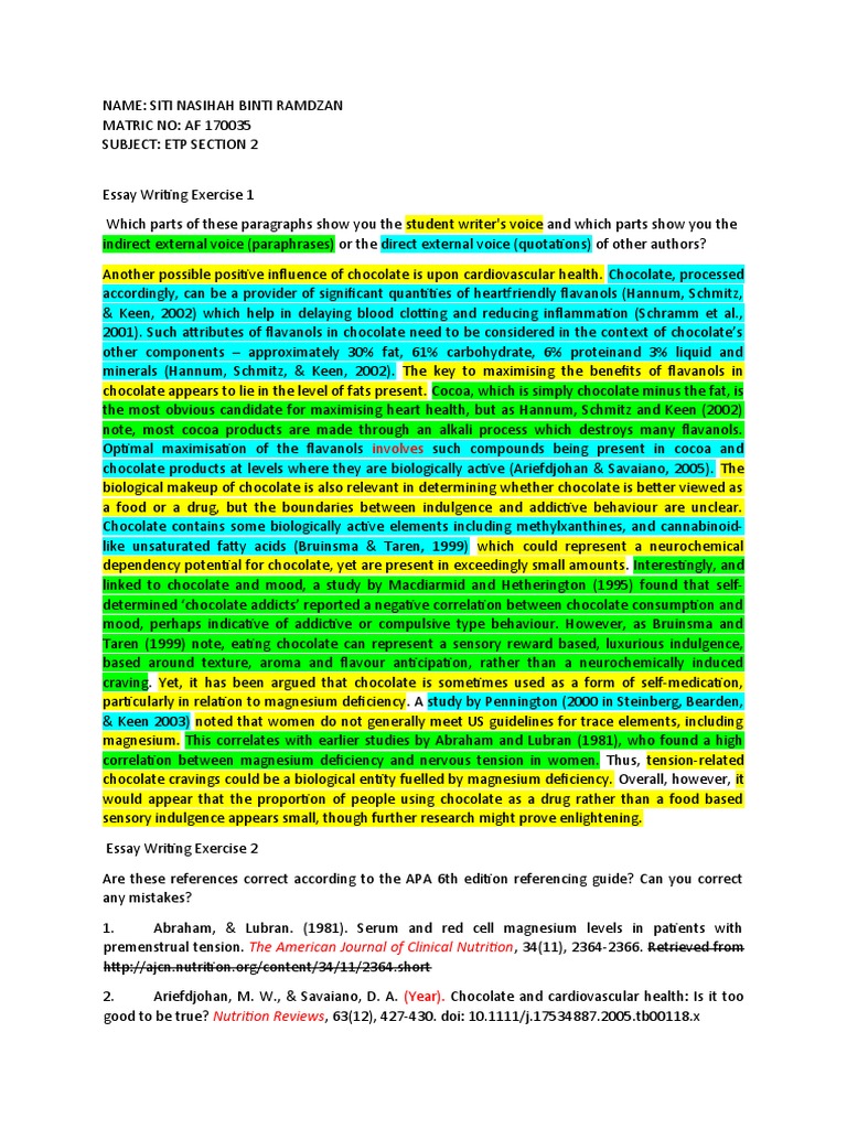 Essay Writing Exercise | PDF | Chocolate | Nutrition