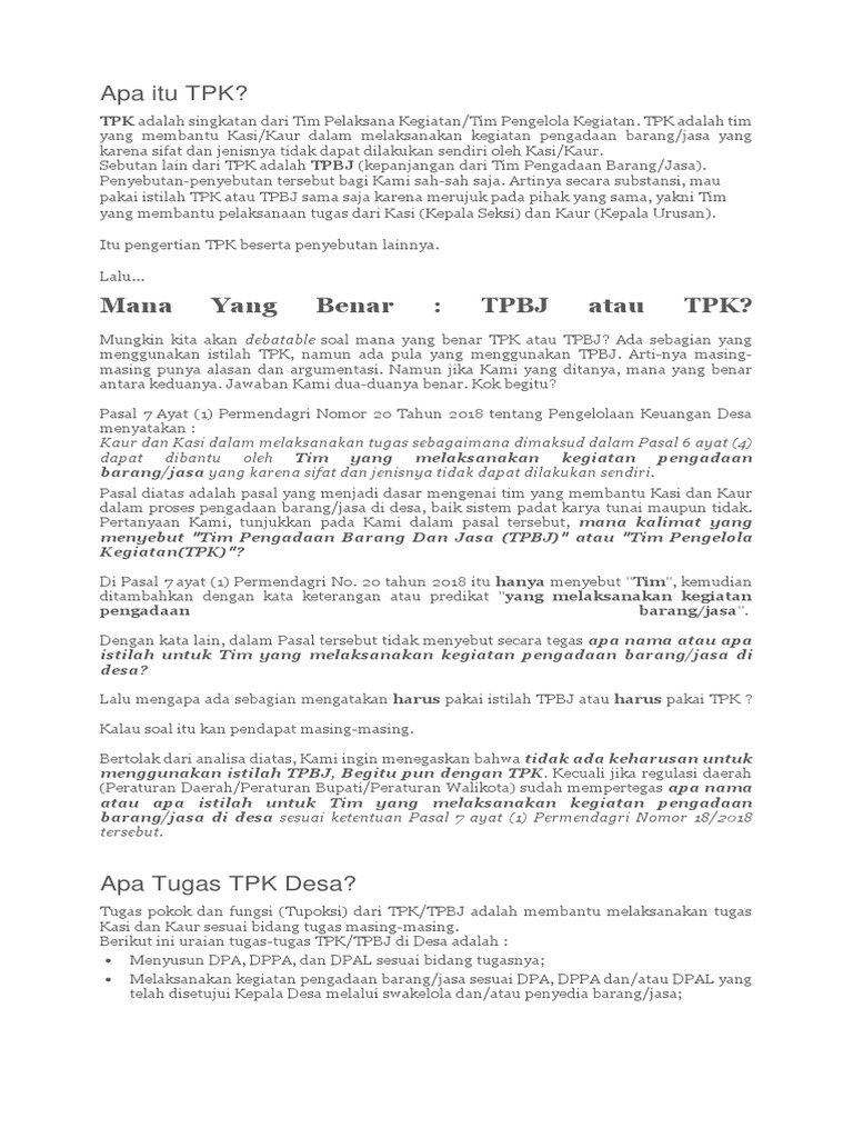 Apa Itu TPK | PDF