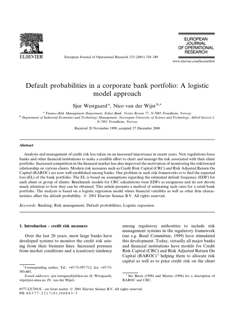 Default Probabilities in A Corporate Bank Portfolio: A Logistic Model Approach | Download Free ...