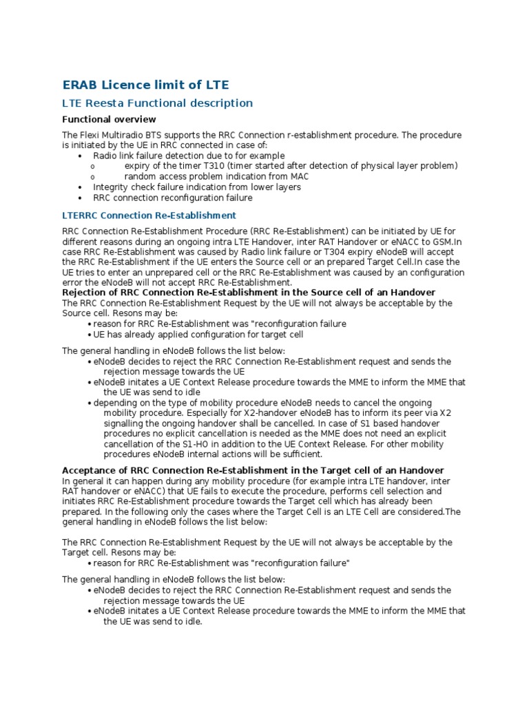 ERAB Licence Limit Description | PDF | Radio Resource Management ...