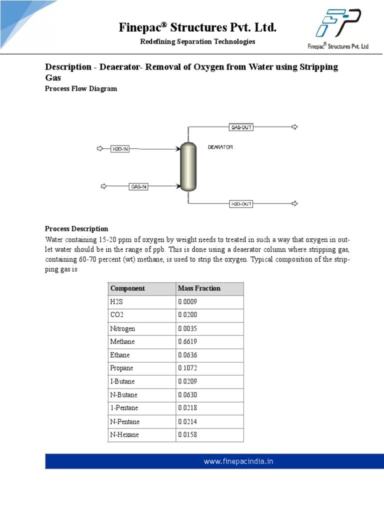 Dearator Removal of Oxygen From Water Using Stripping Gas | PDF