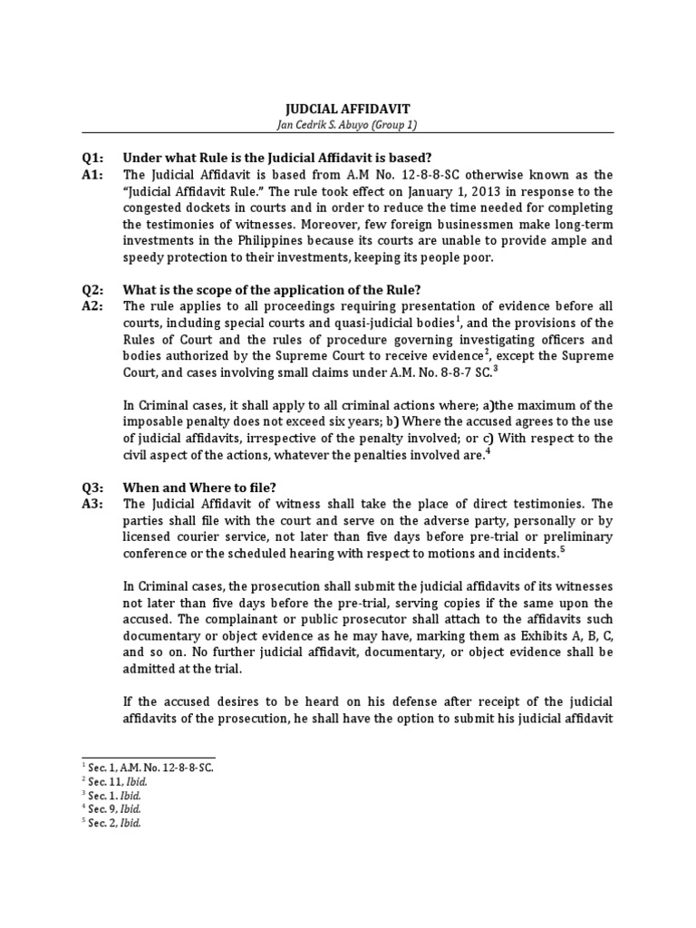 Judicial Affidavit Rule With Sample Form | PDF | Affidavit | Prosecutor