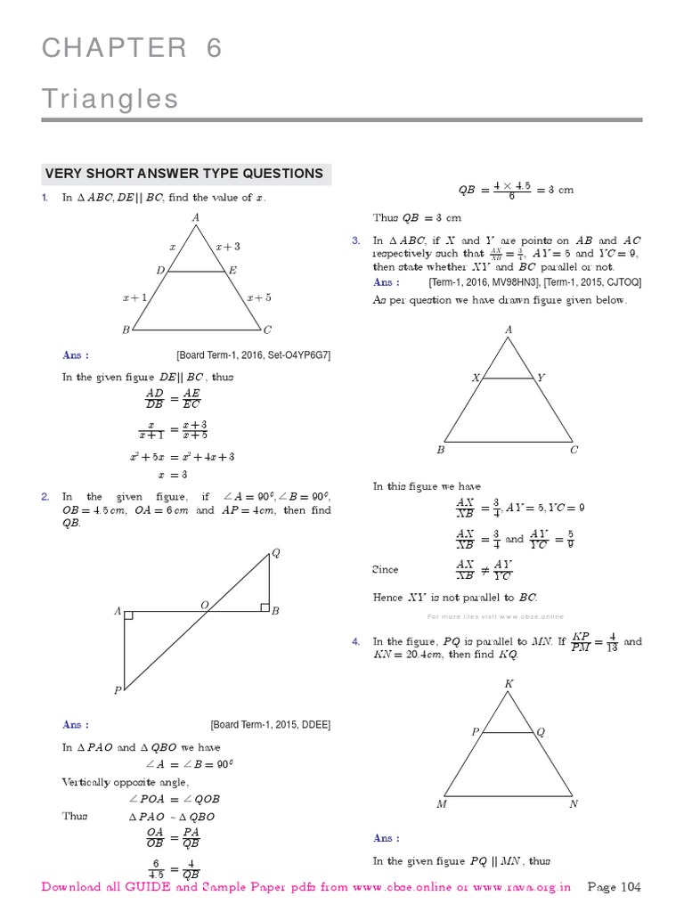 Triangles: Very Short Answer Type Questions | PDF | Triangle | Perpendicular