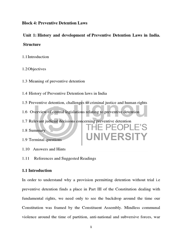 Overview of Preventive Detention Laws in India | PDF | Remand ...