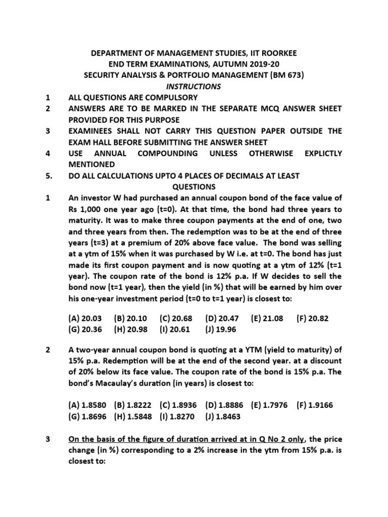 Sapm Ete 2019-20 B | PDF | Bonds (Finance) | Capital Asset Pricing Model