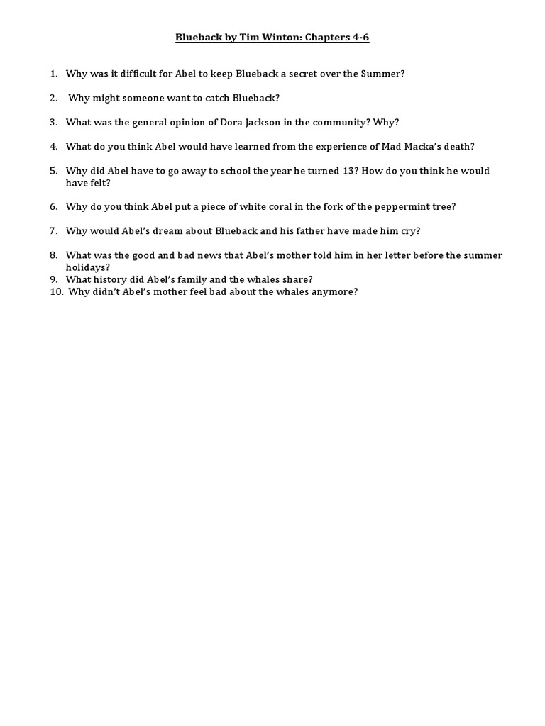 Blueback by Tim Winton Chapters 4-6 | PDF