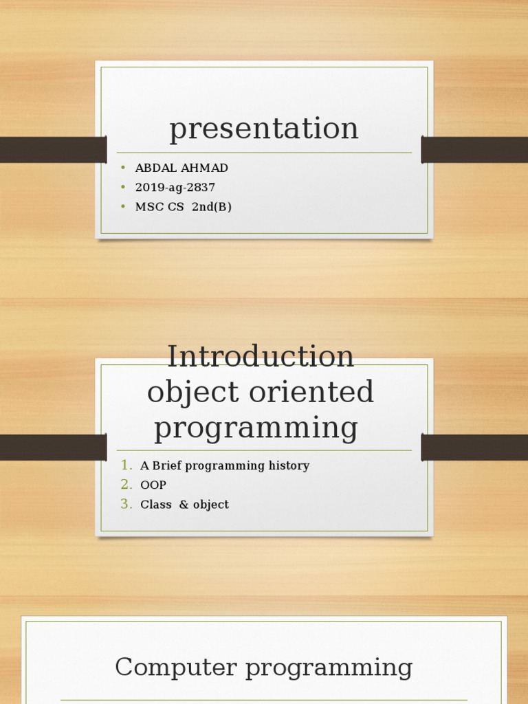 Presentation Abdal Ahmad | PDF | Object (Computer Science) | Object Oriented Programming