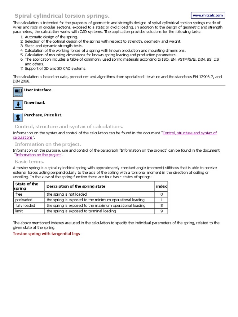 Spiral Cylindrical Torsion Springs | PDF | Strength Of Materials ...