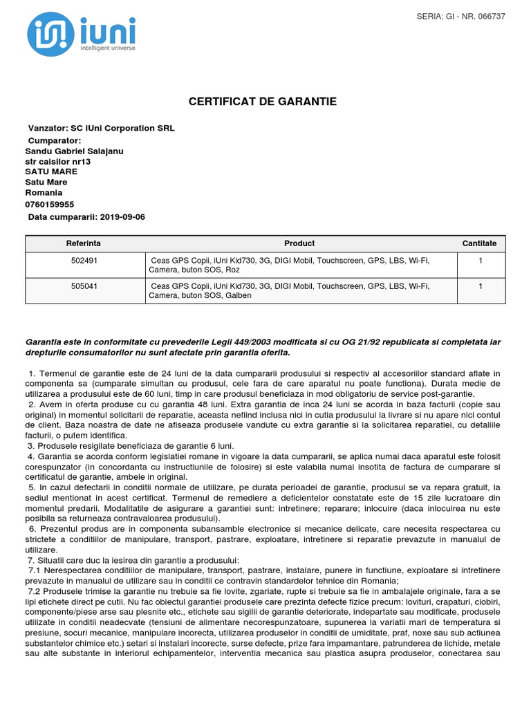 Certificat de Garantie | PDF