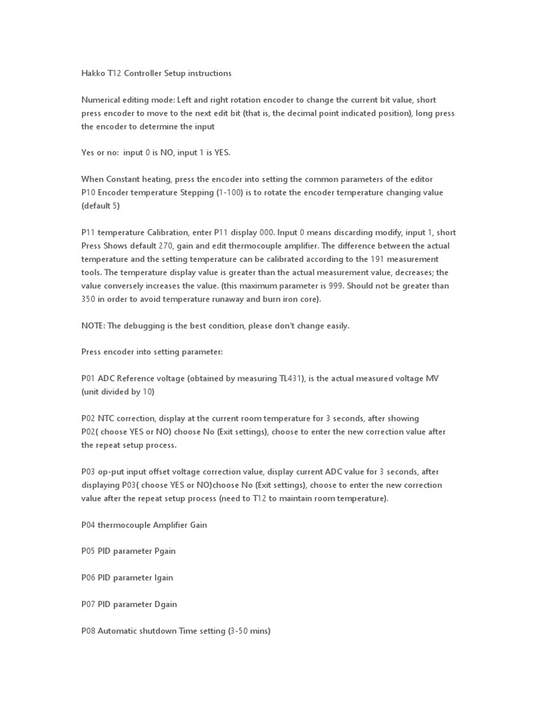 Hakko T12 Controller Setup Instructions | PDF
