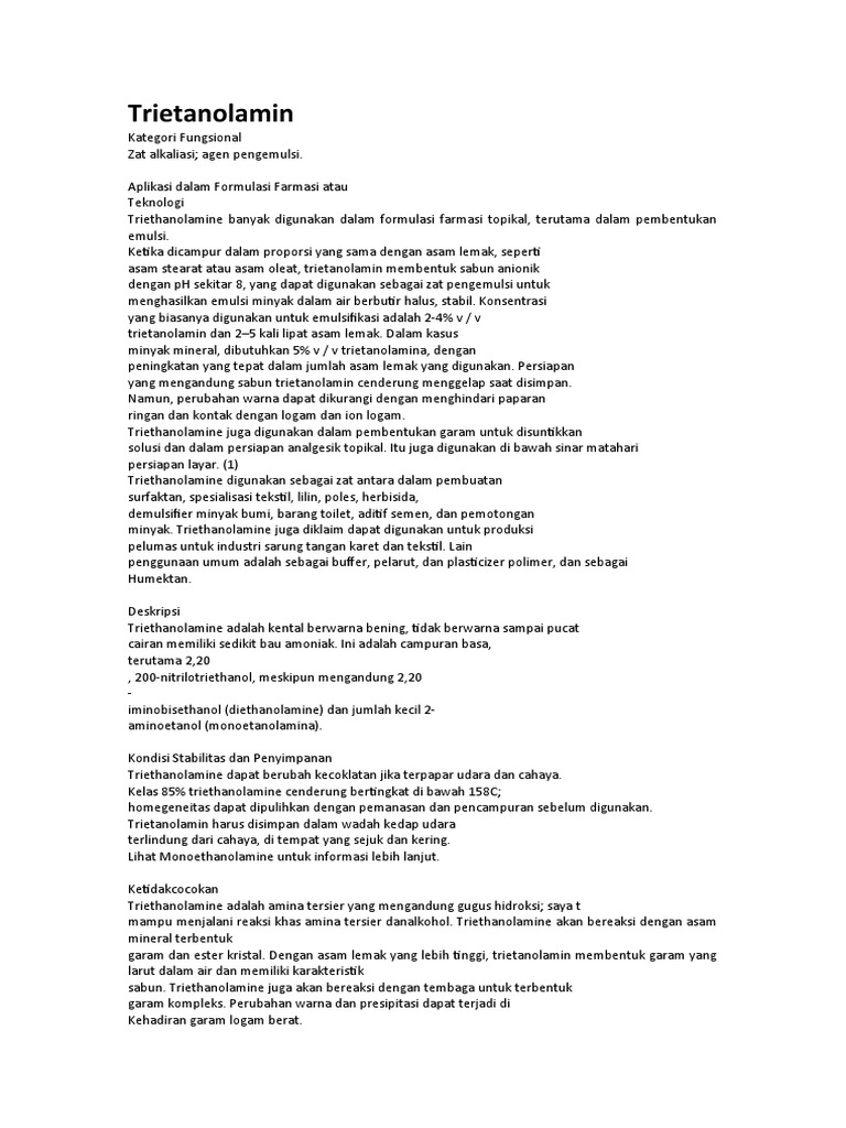 Formulasi Farmasi dengan Trietanolamin | PDF