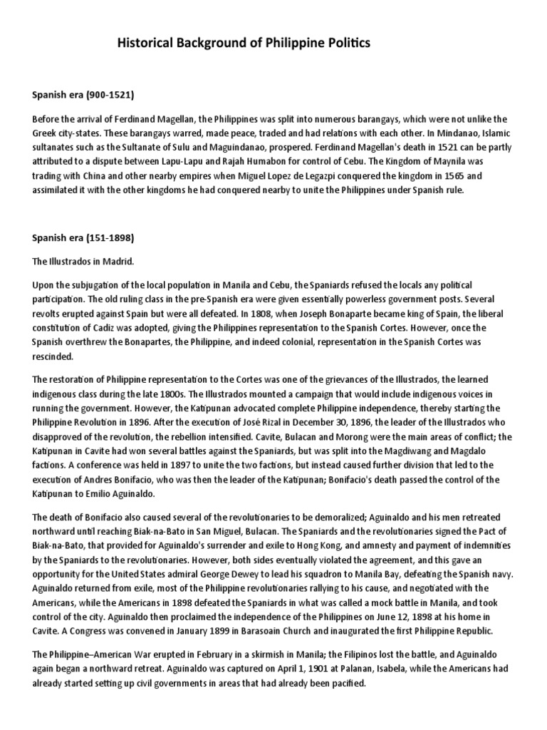 Historical Background of Philippine Politics | PDF | President Of The ...