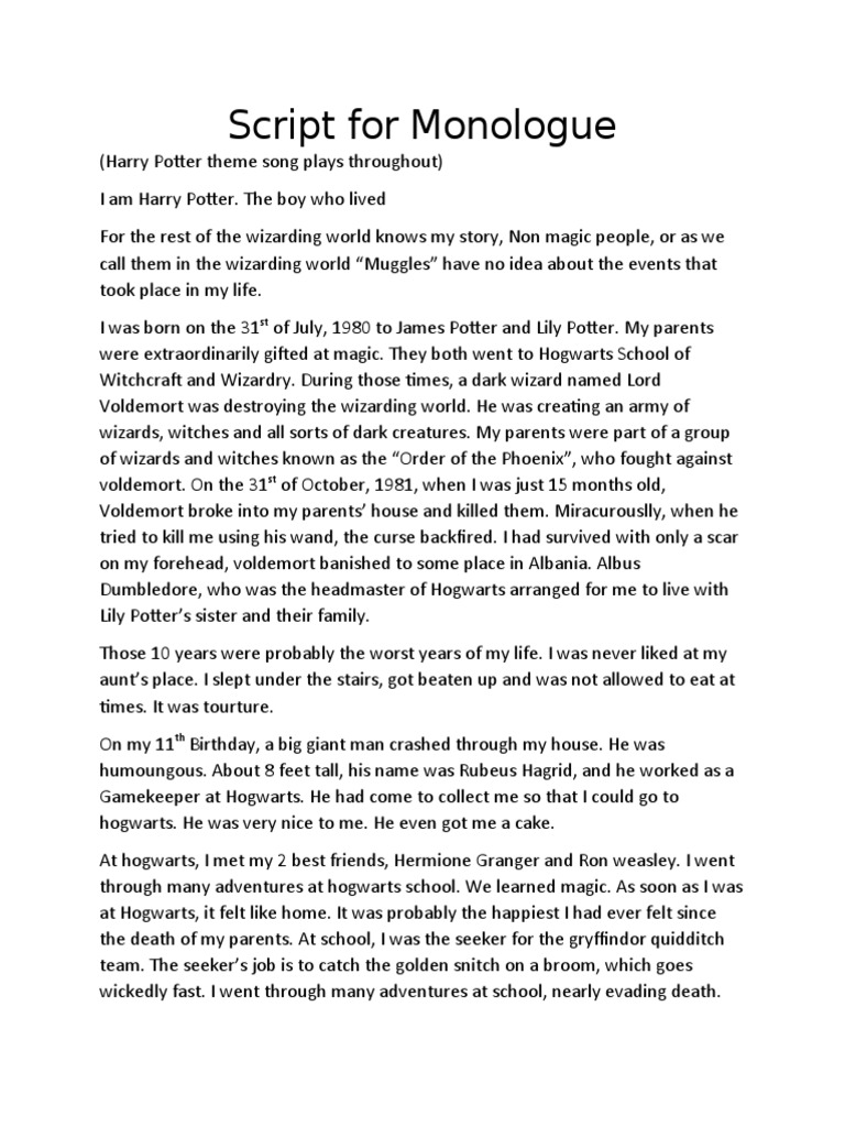 Harry Potter Monologue | PDF | Harry Potter Universe | Harry Potter