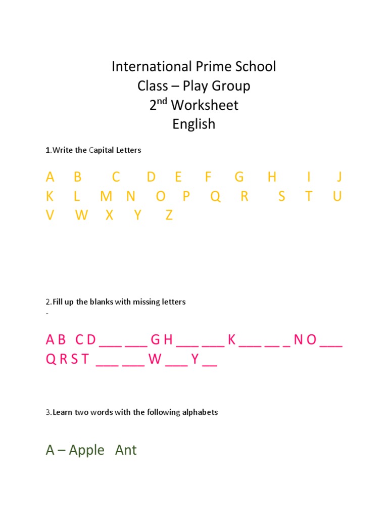 Play Group Worksheet 2 | PDF