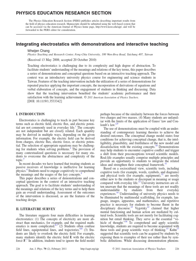 Integrating Electrostatics With Demonstrations and Interactive Teaching ...