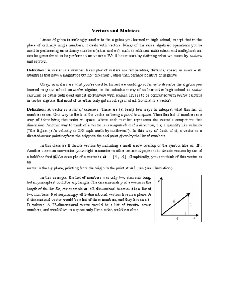 Vectors and Matrices | PDF | Euclidean Vector | Vector Space