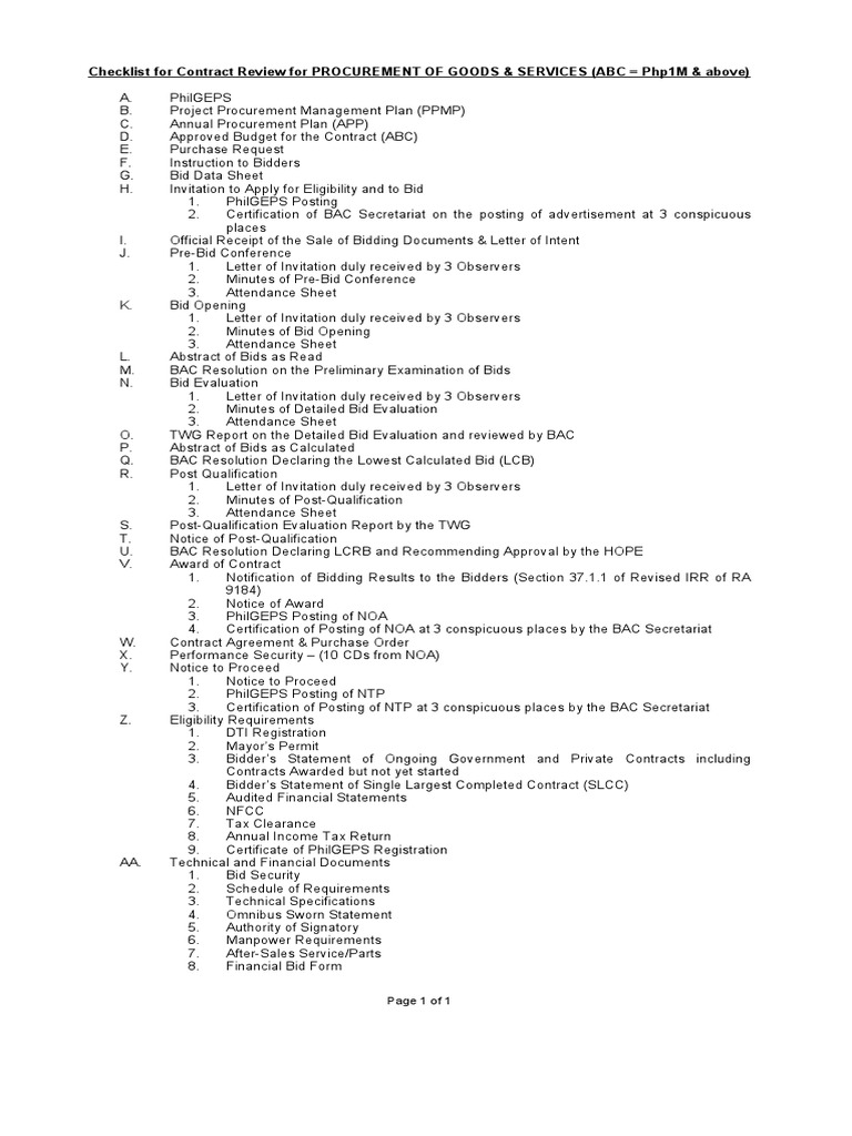 Sample Checklist With Guide - Procurement of Goods (Public Bidding ...