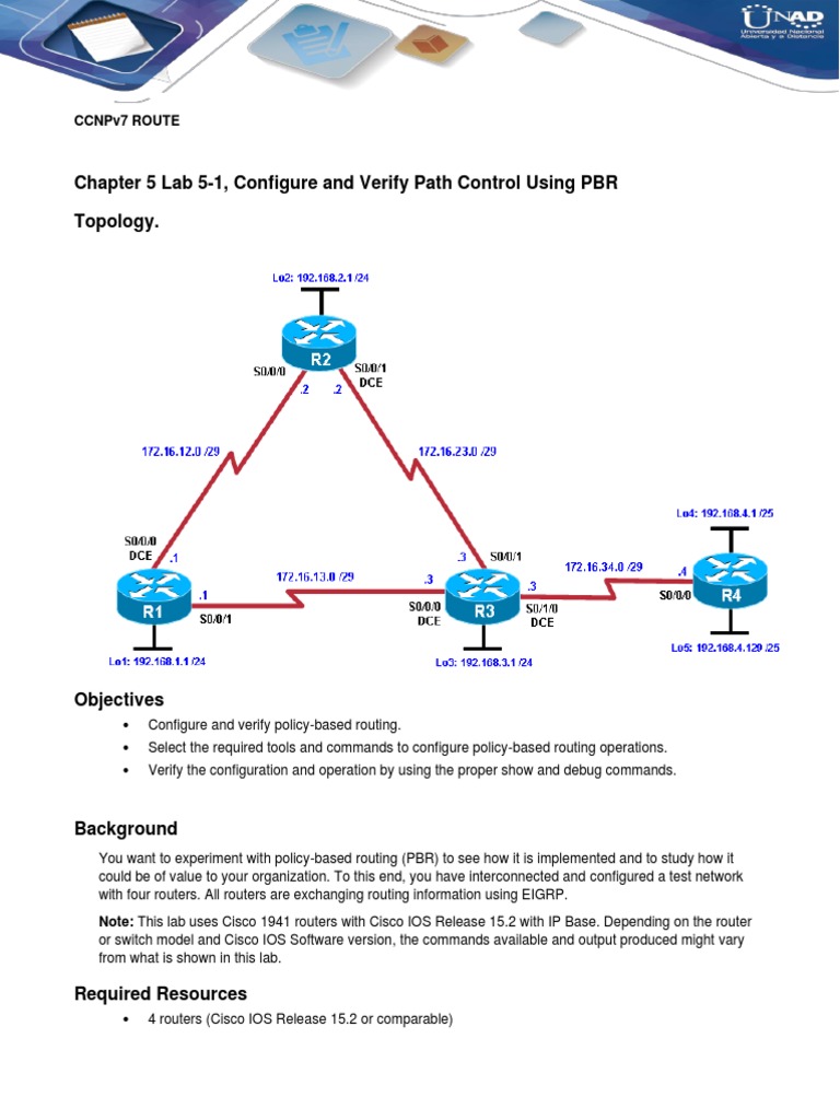 Chapter 5 Lab 5-1, Configure and Verify Path Control Using PBR Topology | PDF | Routing | Router ...