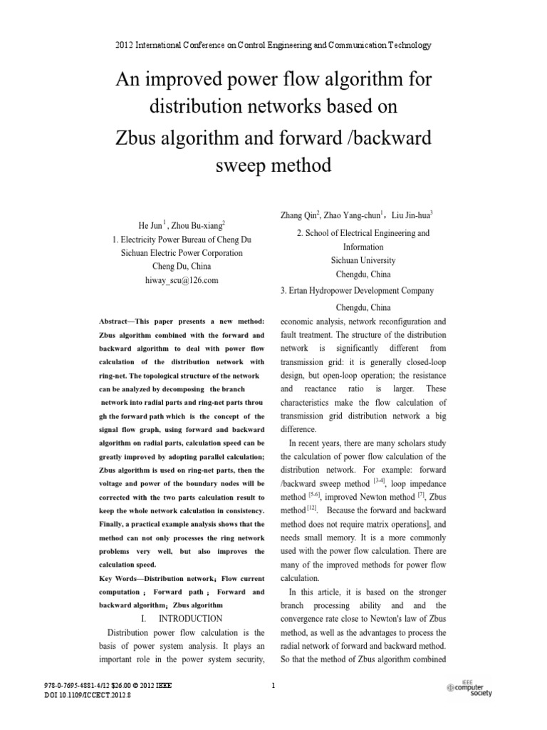 An Improved Power Flow Algorithm For Distribution Nw Based On Zbus Algorthm And Forward Backward