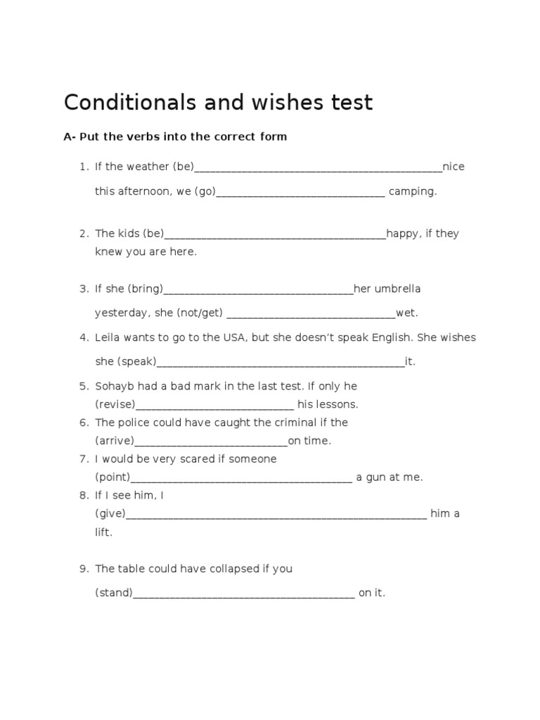 Conditionals and Wishes Test | PDF | Linguistics | Syntax