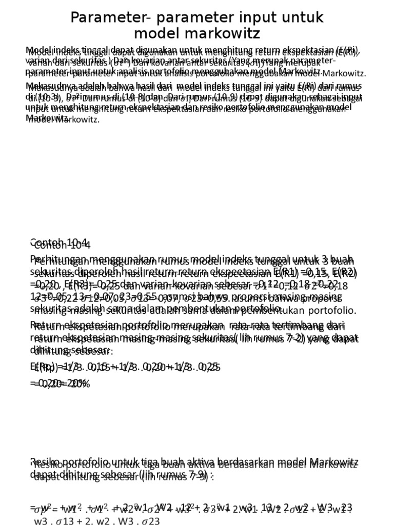 Parameter - Parameter Input Untuk Model Markowitz | PDF | Metode & Bahan Ajar