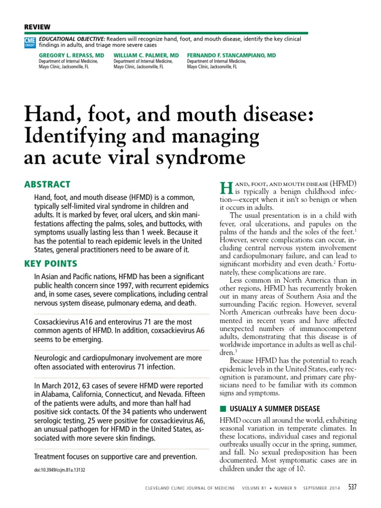 Hand, Foot, and Mouth Disease: Identifying and Managing An Acute Viral ...