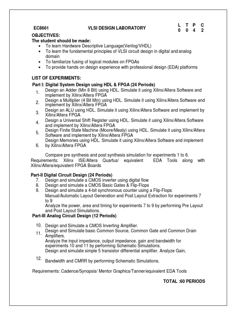 EC8661 VLSI Design Lab Manual Regulation 2017 Anna University, Chennai | PDF | Amplifier | Field ...
