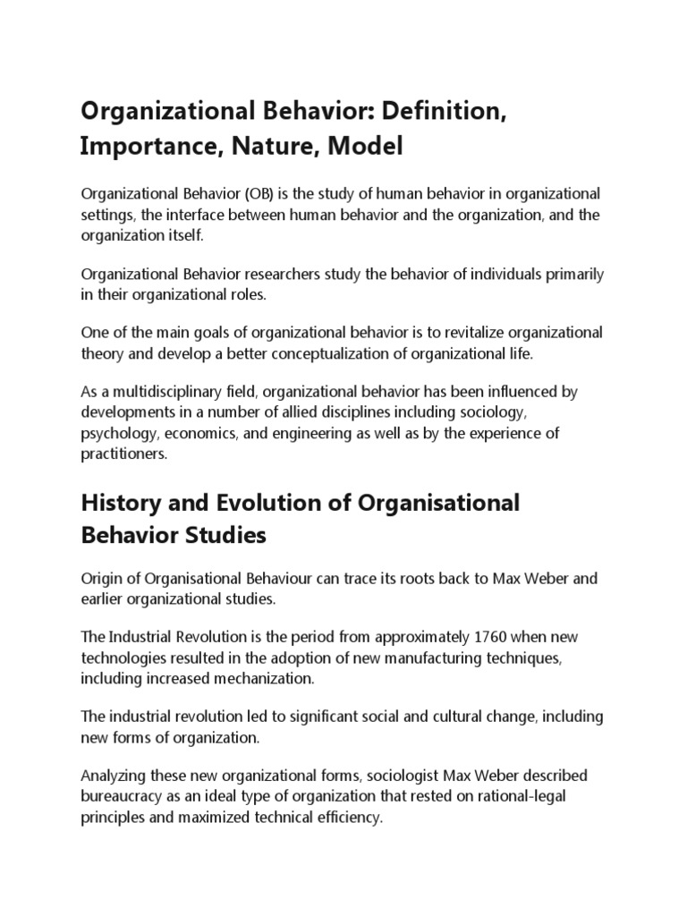 Organizational Behavior: Definition, Importance, Nature, Model | PDF | Organizational Behavior ...