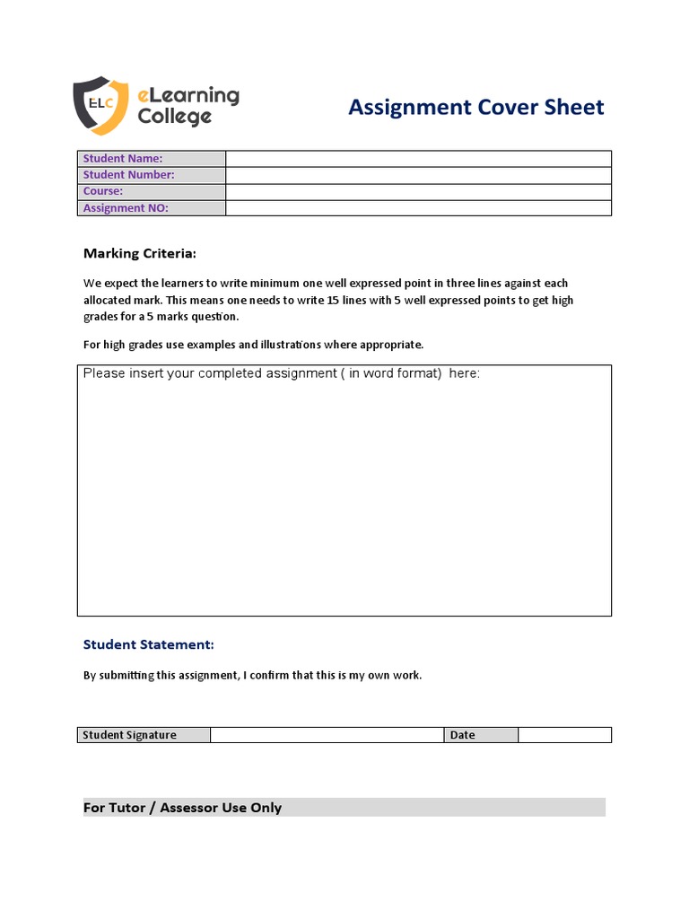 ELC - Assignment Cover Sheet | PDF | Career & Growth