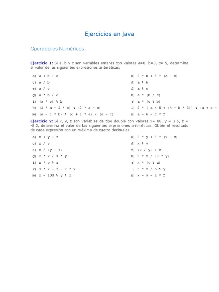 Ejercicios de JAVA Basico | PDF | Lógica | Lógica matemática