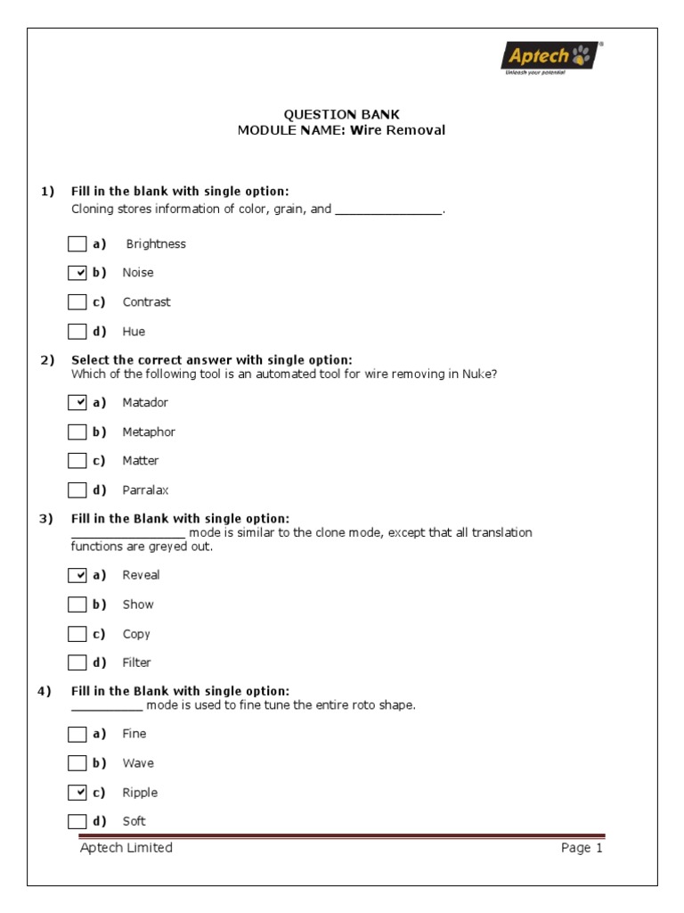 Question Bank MODULE NAME: Wire Removal: Aptech Limited | PDF | Adobe Photoshop | Signal Processing