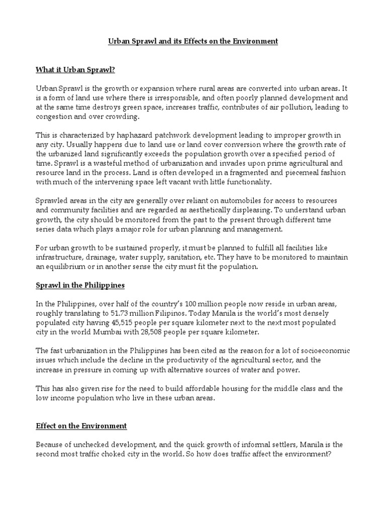 Urban Sprawl and Its Effects On The Environment What It Urban Sprawl ...